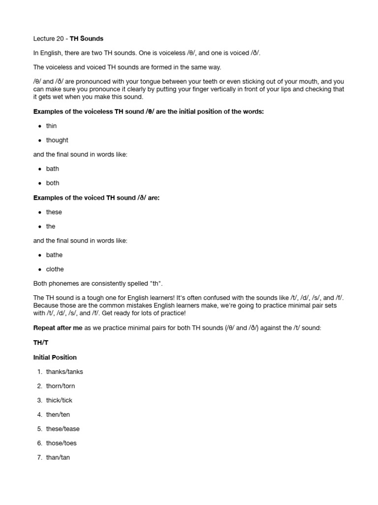 Mastering TH Sounds in English | PDF