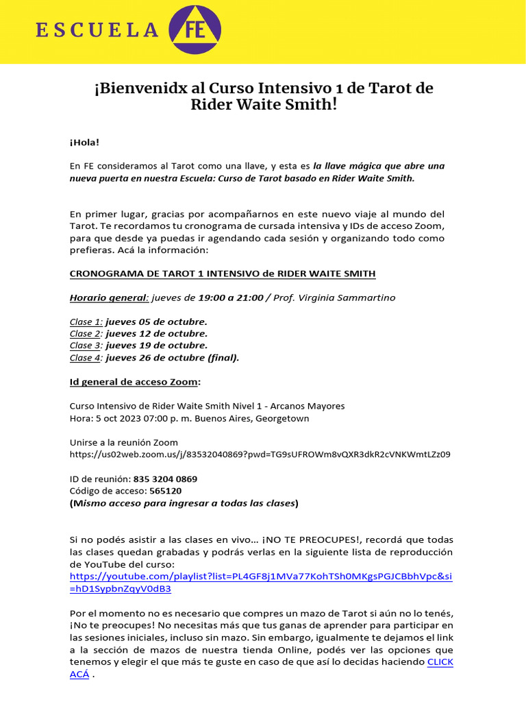 RWS Documento de Bienvenida Nivel 1 de RWS Octubre 2023 | PDF | Tarot