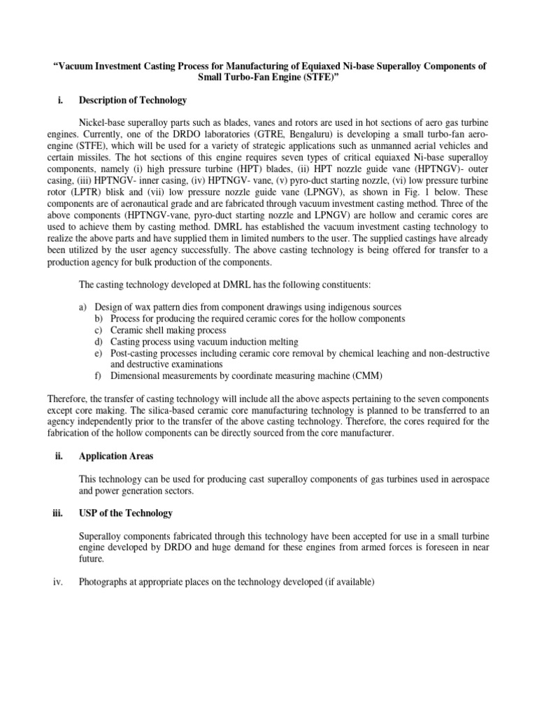 GTRE Investment Casting | PDF | Turbine | Gas Turbine