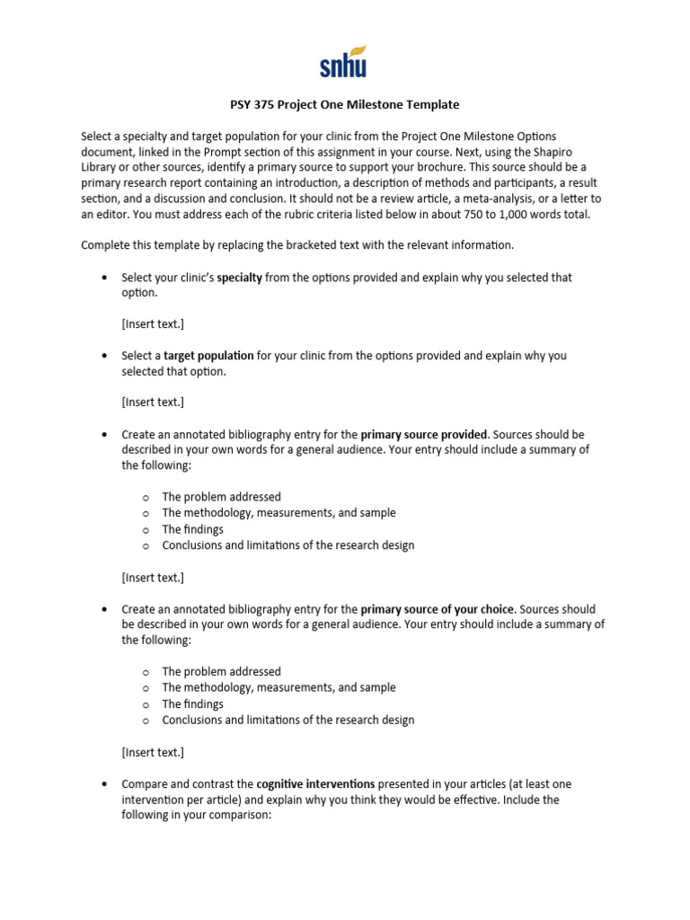 PSY 375 Project One Milestone Template 2 | PDF