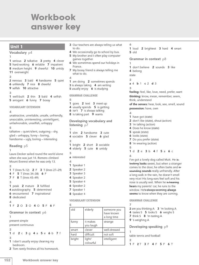 Checkpoint B1 Workbook Answer Key | PDF