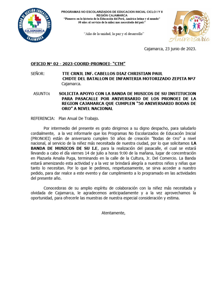 Oficio de Banda Musicos - Rafael Loayza22 | PDF