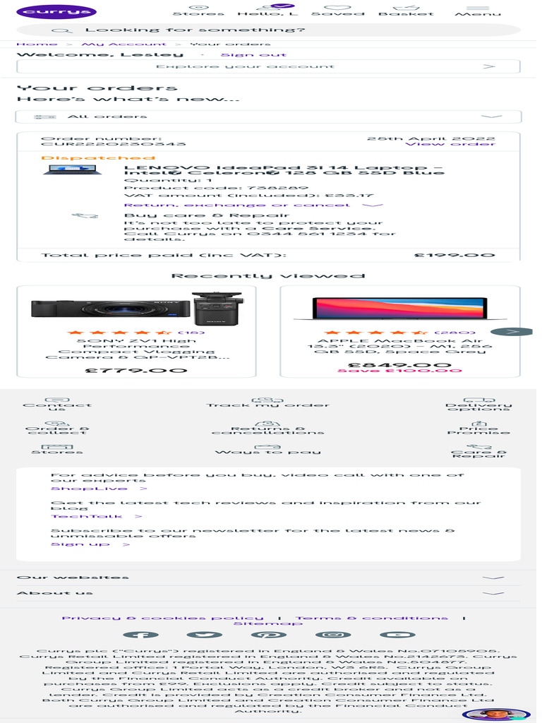My Account - Your Orders Currys | PDF | Credit | Finance & Money Management