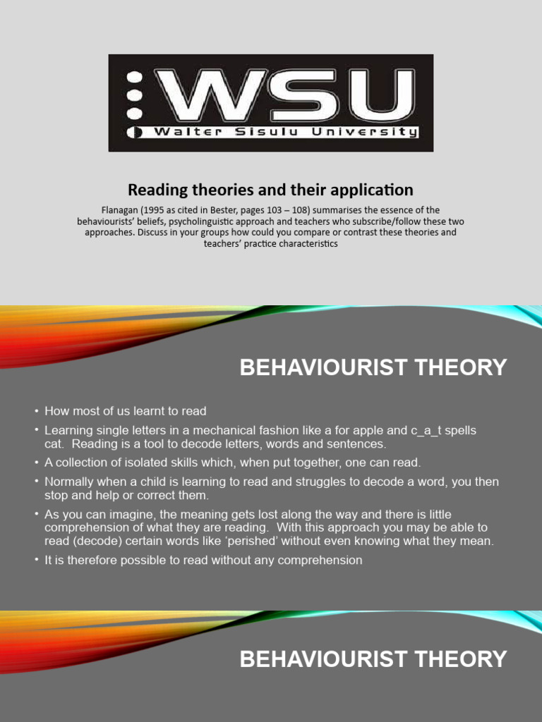 UNIT 4.2 Reading Theories and Their Applicationpptx | PDF | Reading Comprehension | Learning