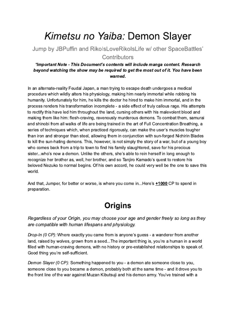 Kimetsu No Yaiba (Demon Slayer) JumpChain | PDF