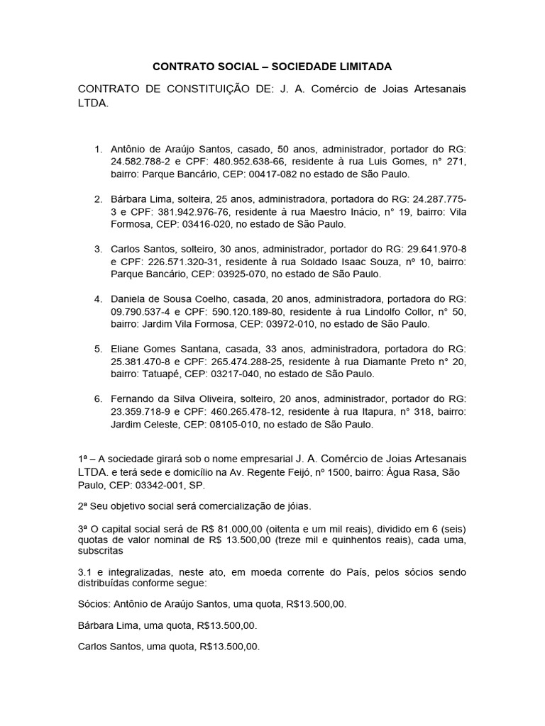 CONTRATO SOCIAL - Exemplo | PDF