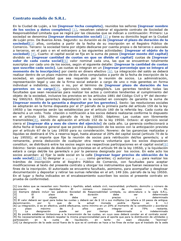 Contrato Modelo de SRL | PDF