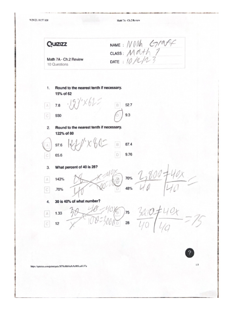 Math+7A+-+Ch 2+review | PDF
