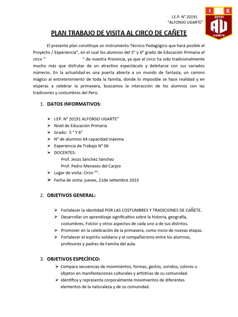 Plan de Visita al Circo para Primaria | PDF | Circo | Aprendizaje
