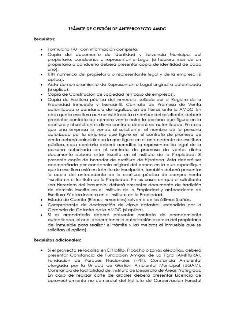 Requisitos para Anteproyecto AMDC | PDF