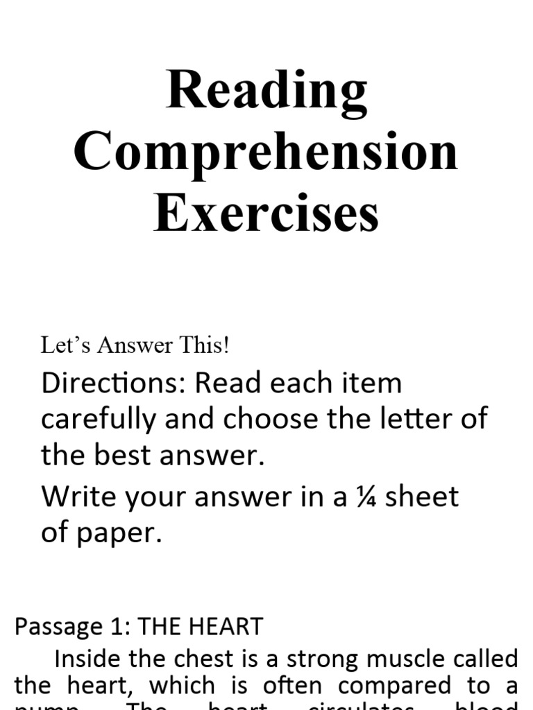 Reading Comprehension | PDF | Heart | Artery