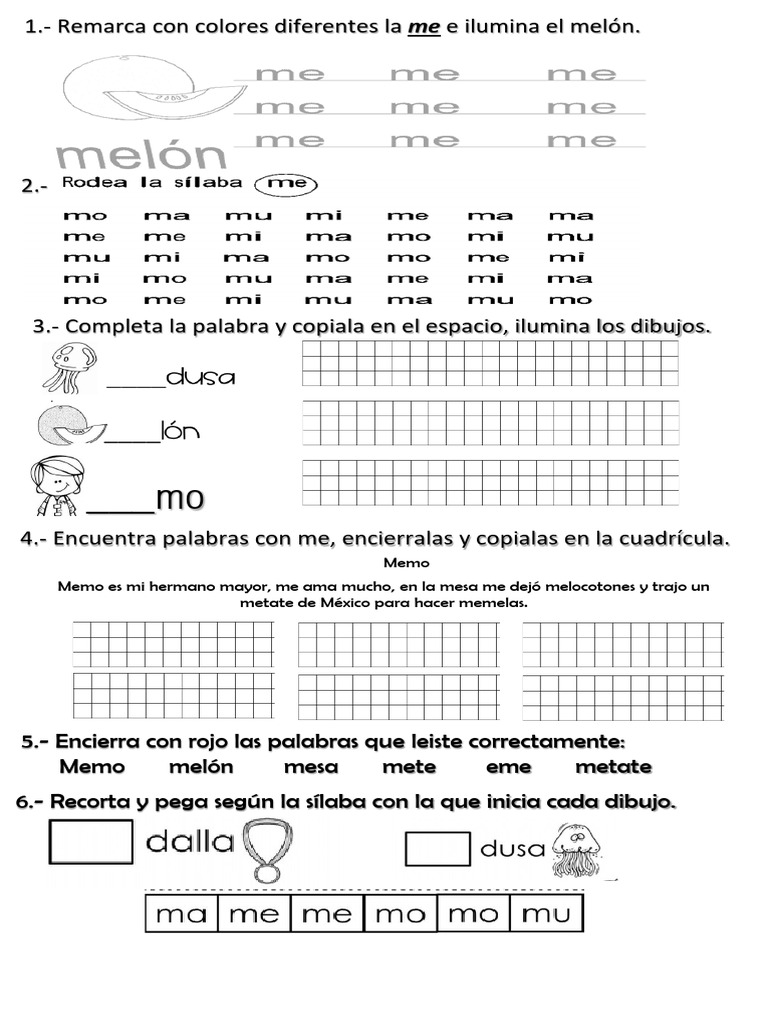 Ejercicios Varios Con Ma Me Mi Mo Mu para Imprimir Semana MM | PDF