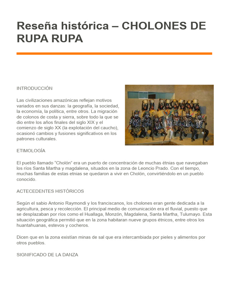 Historia y Danza de los Cholones Rupa Rupa | PDF