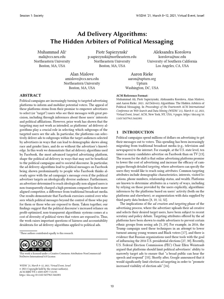 Ad Delivery Algorithms | PDF | Facebook | Advertising