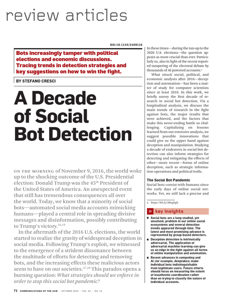 A Decade Of Social Bot Detection Pdf