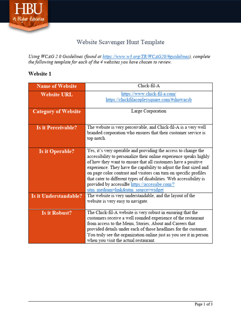 Website Scavenger Hunt Template Hortensia A Dean | PDF