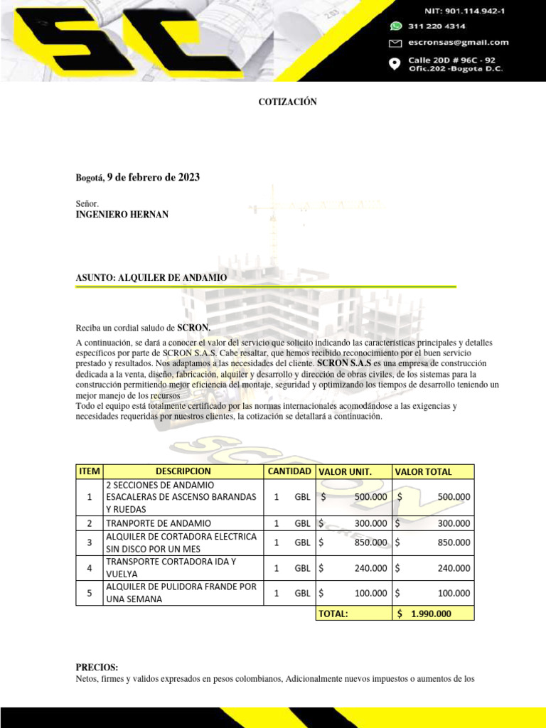 Cotización - Ing. Hernan | PDF