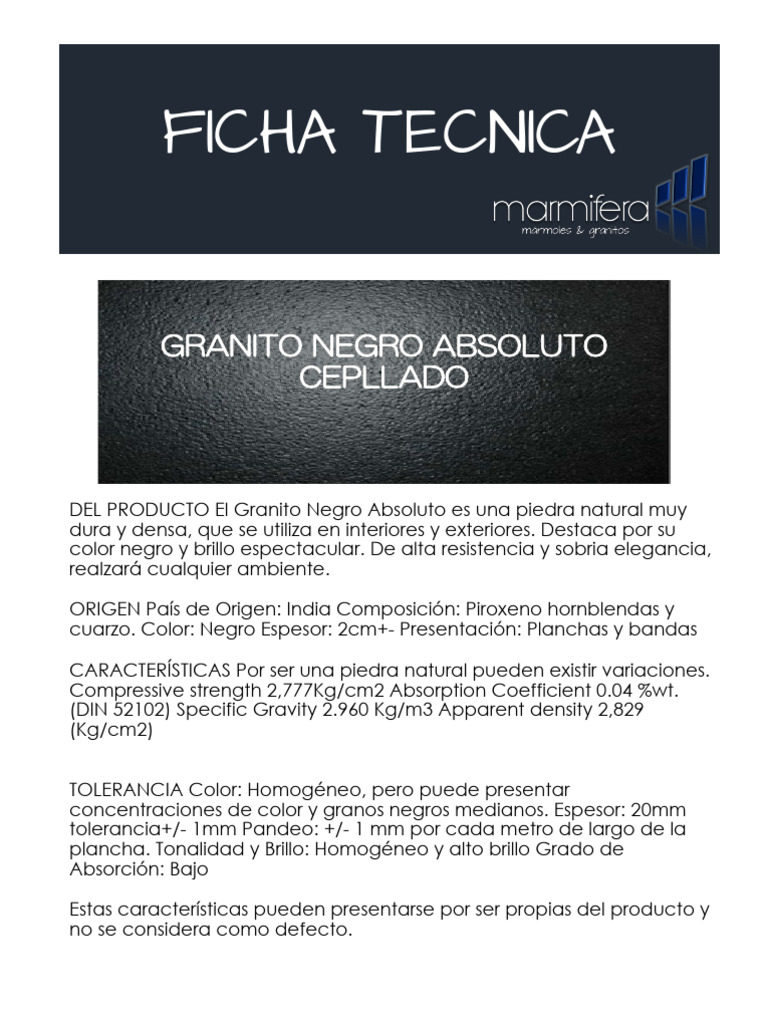 Ficha Tecnica Granito Negro Absoluto | PDF