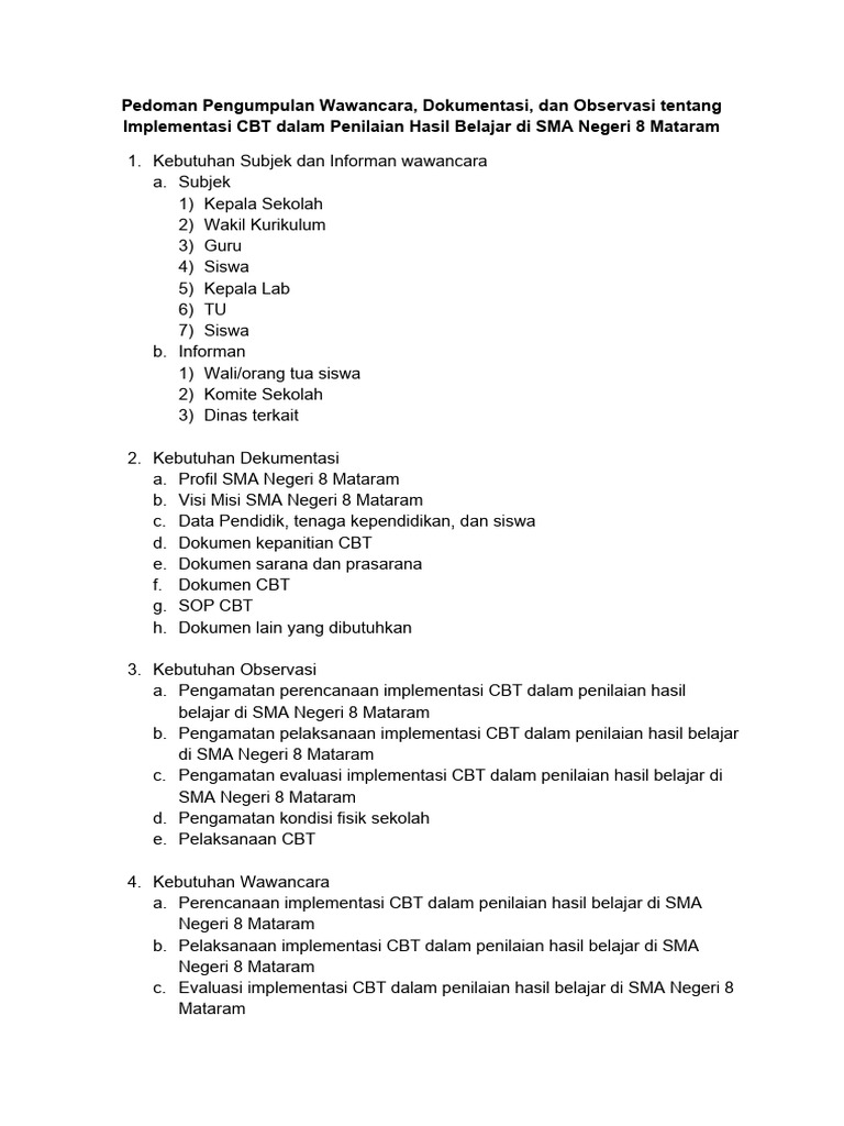 Pedoman Pengumpulan Wawancara CBT | PDF