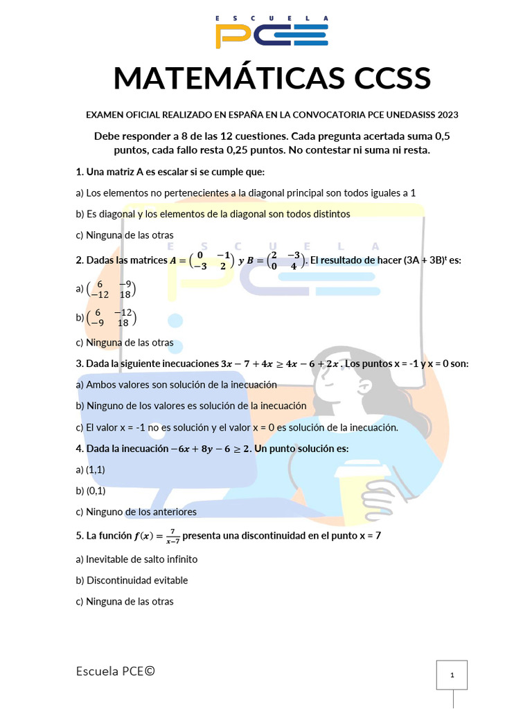 Examen Oficial Matemáticas PCE 2023 | PDF