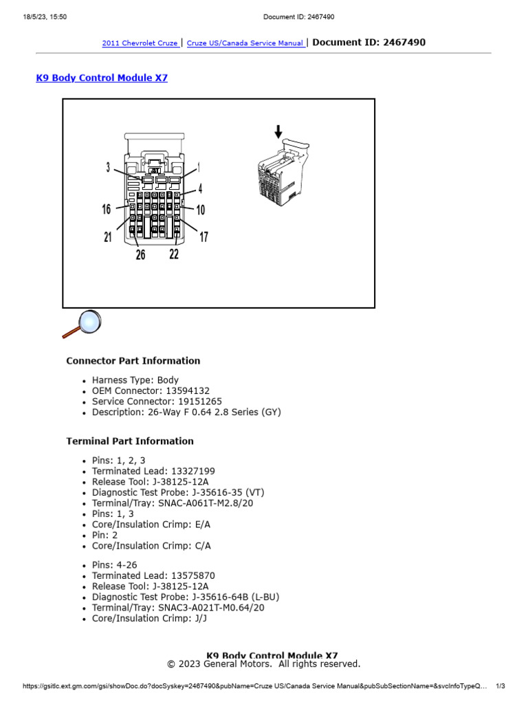 K9 Body Control Module X7: 2011 Chevrolet Cruze Cruze US/Canada Service Manual | PDF ...
