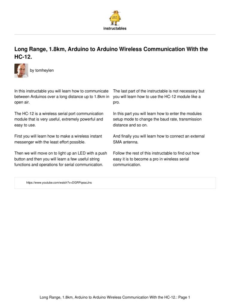 Long Range 18km Arduino To Arduino Wireless Commun | PDF