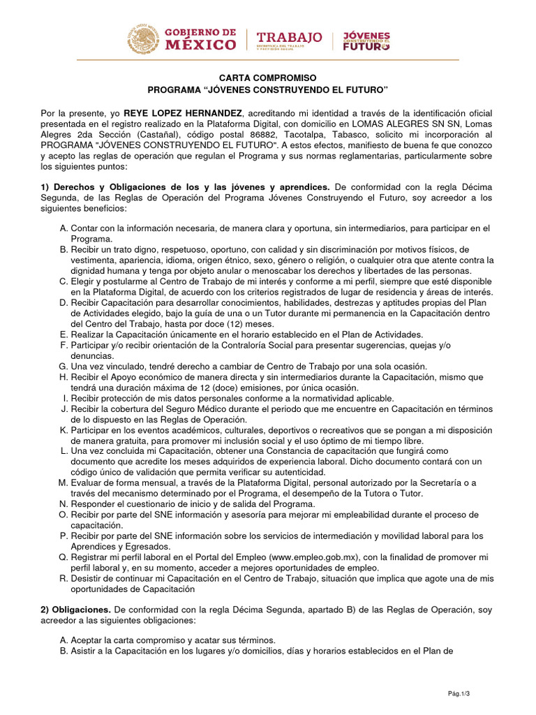 Carta Compromiso JVCF | PDF