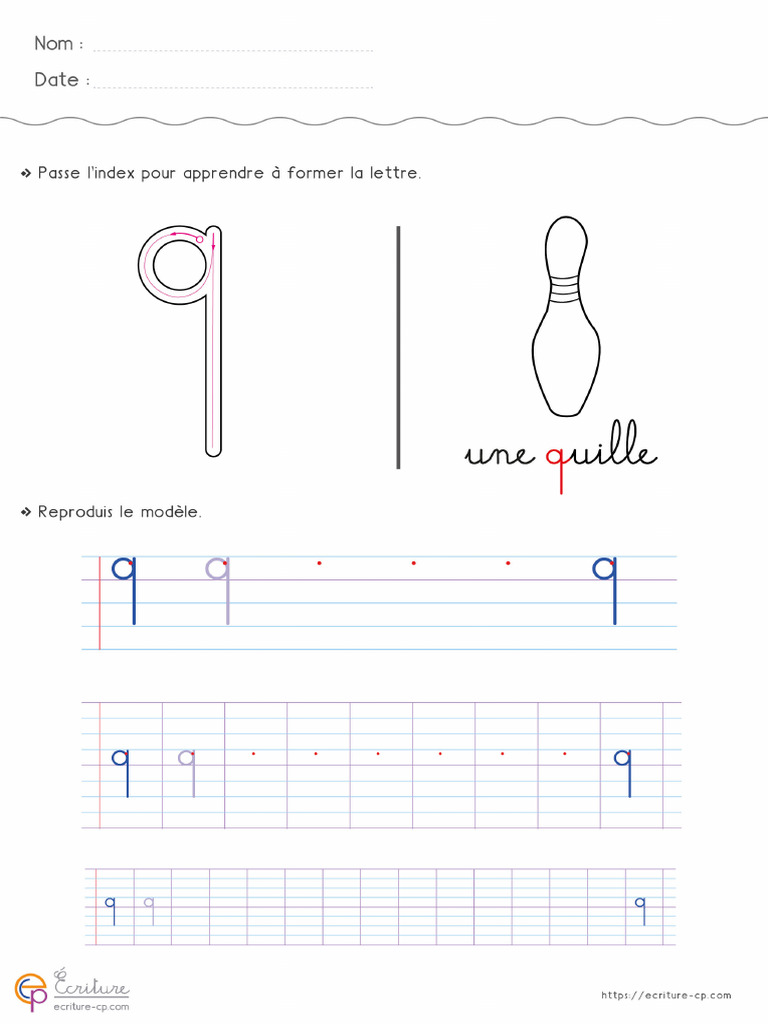 Feuille D Ecriture CP Ecrire La Lettre Q Minuscule 4nav | PDF