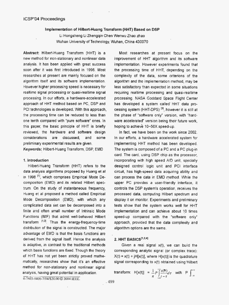 Implementation of Hilberthuang Transform HHT Based On DSP | PDF ... Implementation of Hilberthuang Transform HHT Based On DSP | PDF ...