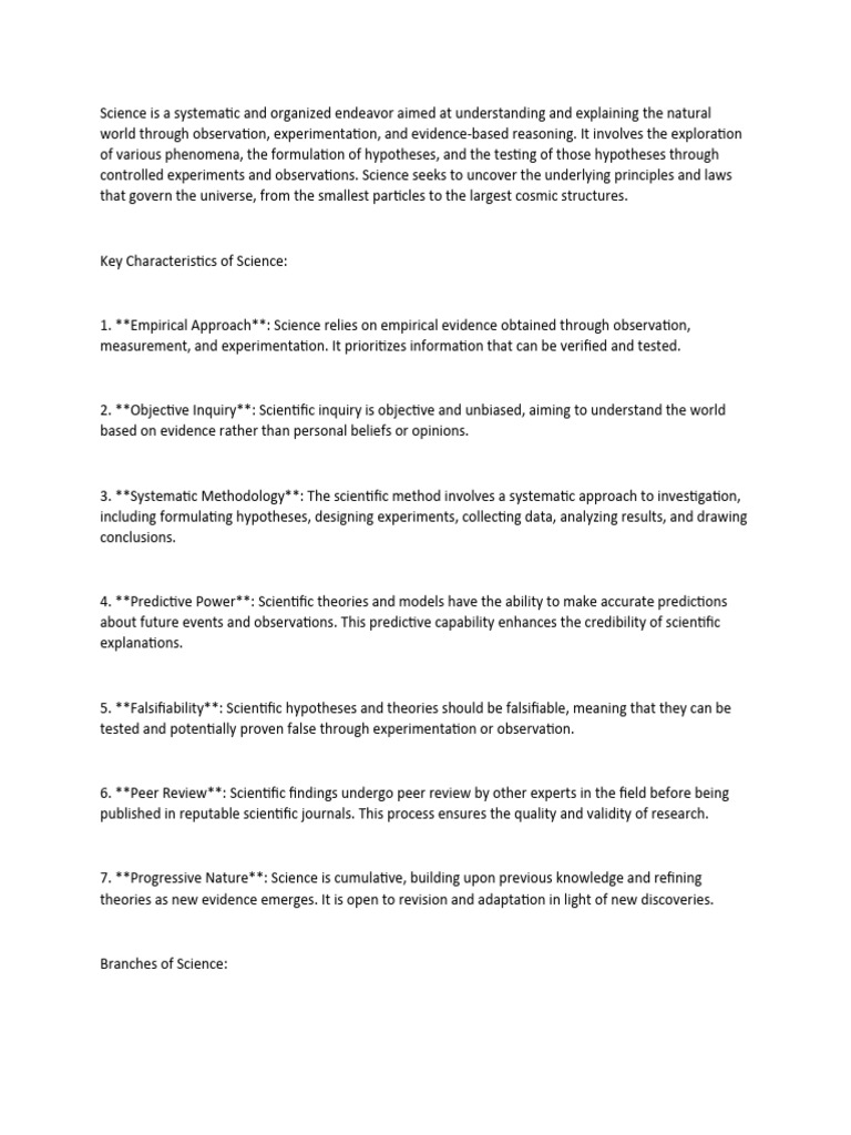 Science Is A Systematic and Organized Endeavor Aimed at Understanding ...