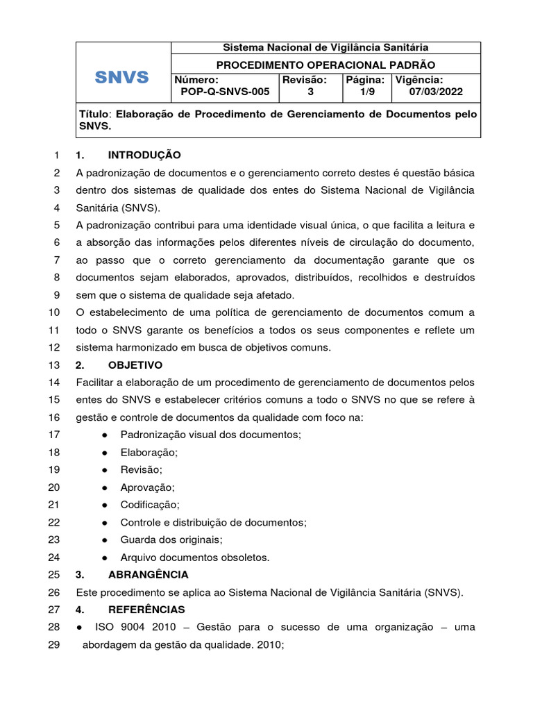 Pop Q Snvs 005 Revisao 3 Elaboracao de Pop de Gerenciamento de ...