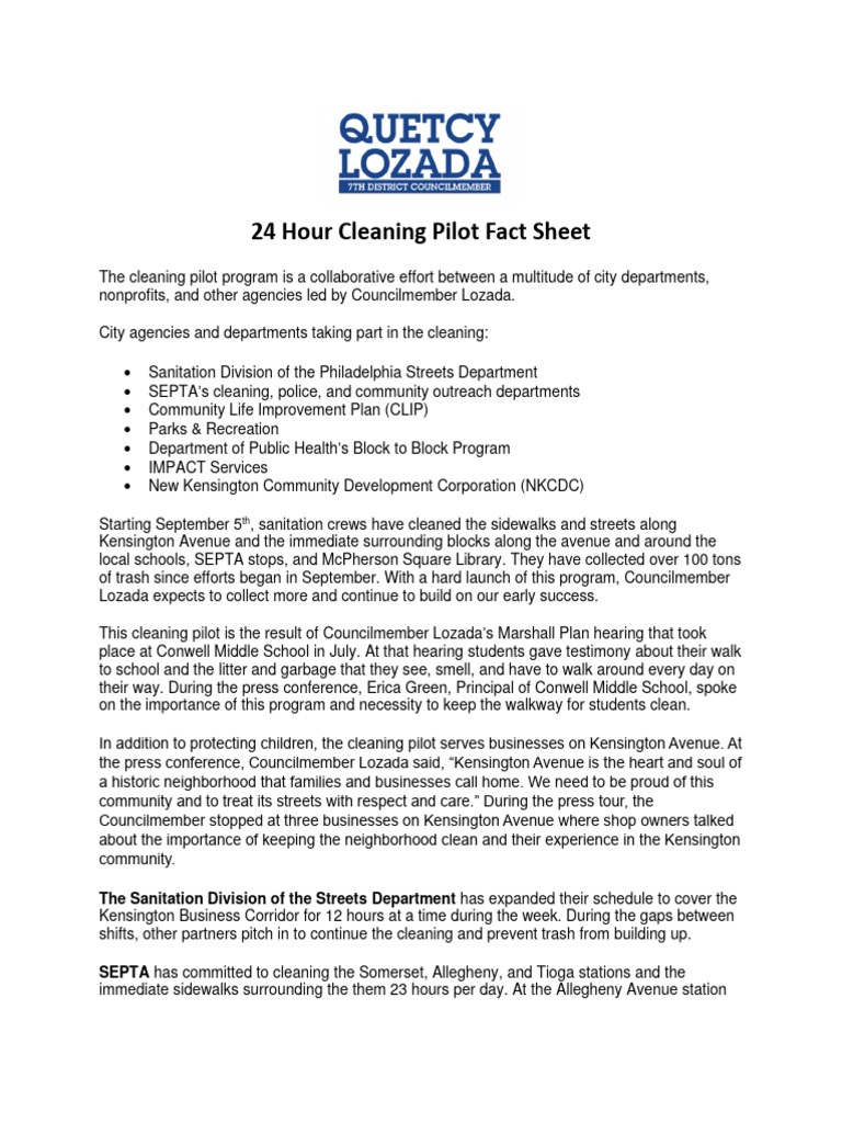 24 Hour Cleaning Pilot Fact Sheet | PDF