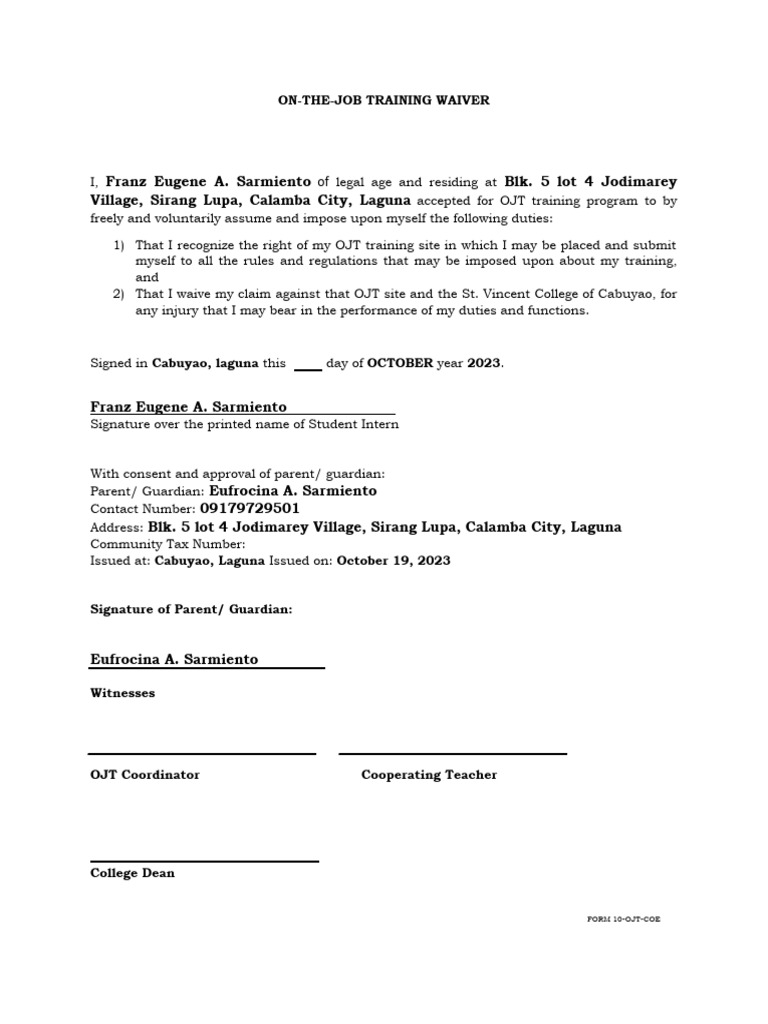 Form 10 Ojt Coe | PDF