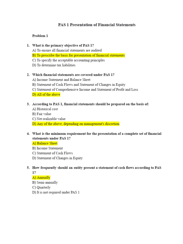 PAS 1 - Multiple Choice With ANSWERS | PDF