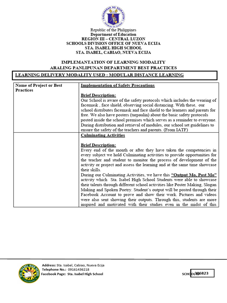 Sta - Isabel High School ArPan Accomplishment Report 2021 | PDF | Learning | Behavior Modification