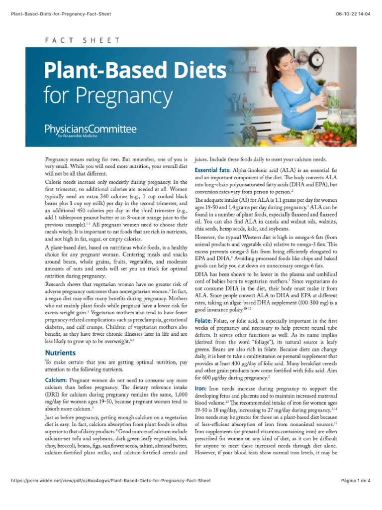 PCRM-Plant Based Diets For Pregnancy Fact Sheet | PDF