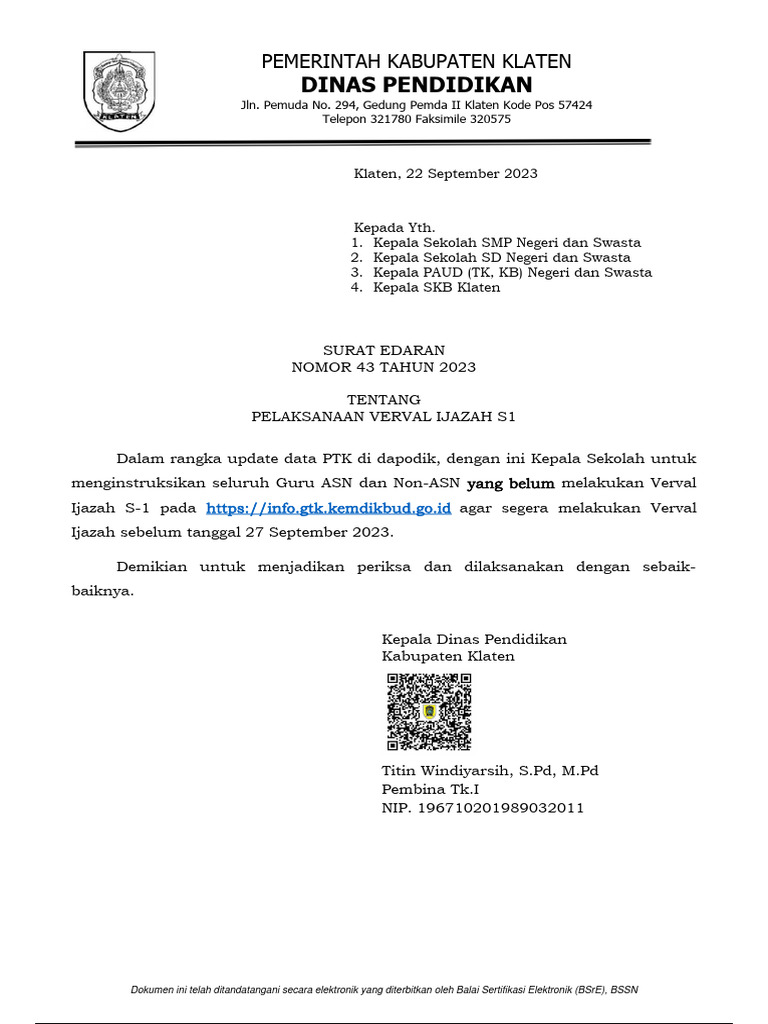 Surat Edaran Verval Ijazah S1 | PDF