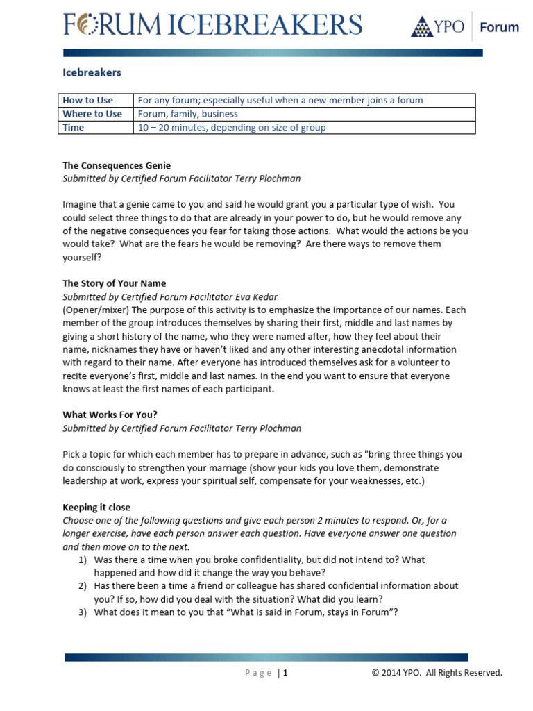 Ice Breaker Exercises | PDF