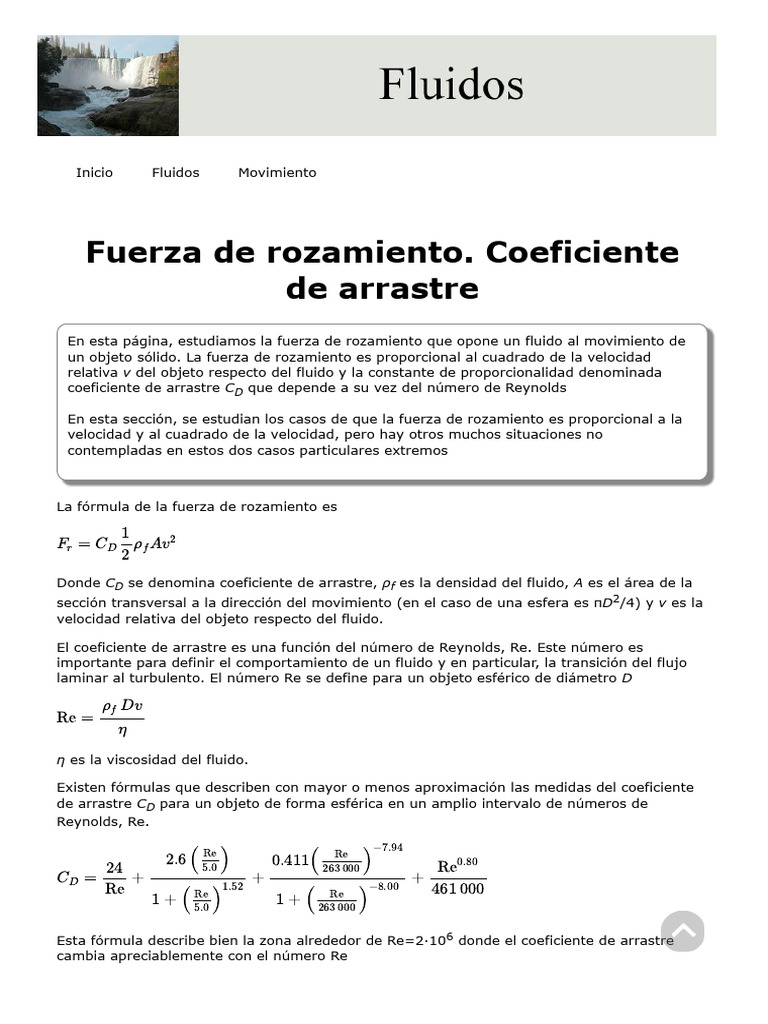 Fórmulas de Fuerza de Arrastre y Coeficiente CD | PDF | Métodos y ...