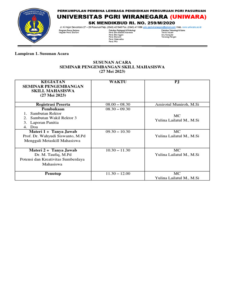 Rundown Acara Seminar | PDF