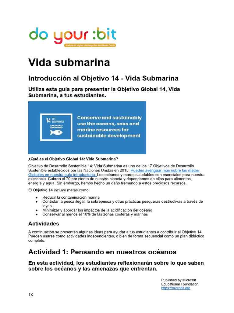 Guía del ODS 14: Vida Submarina | PDF | Océanos | Mar
