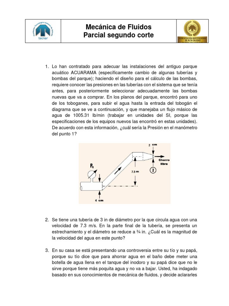 Mecanica de Fluidos - Parcial 2 | PDF