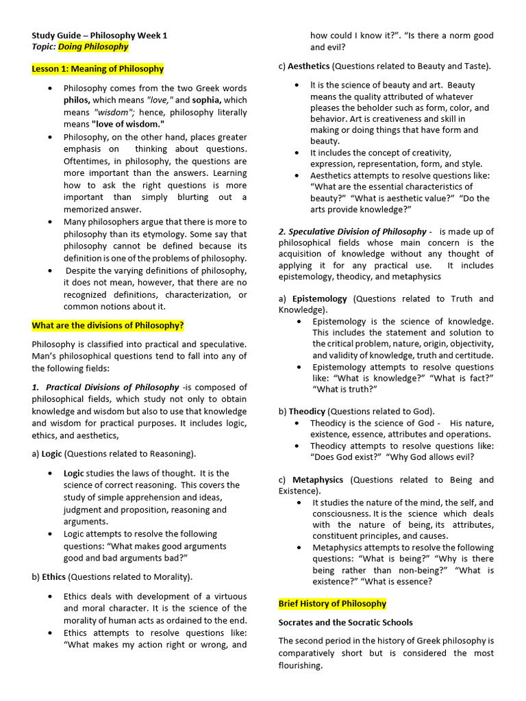 Philo Week 1 2 Study Guide | PDF