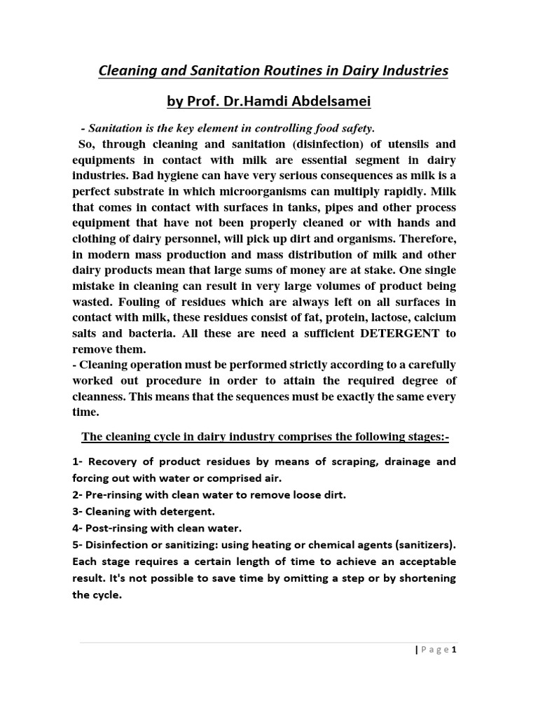 9 Cleaning and sanitation in dairy industry I | PDF