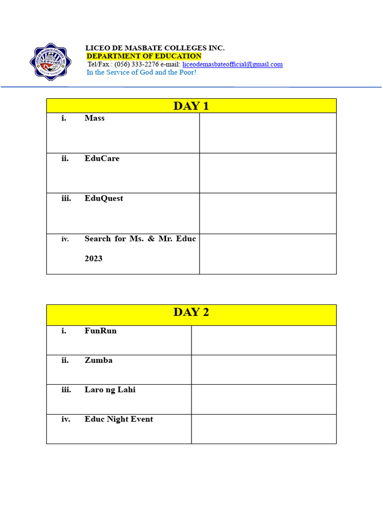 Educ Day Attendance Sheet | PDF