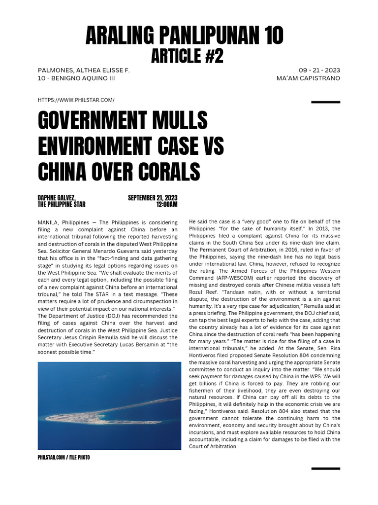 Article About Corals (Tagalog) | PDF | Philippines | South China Sea