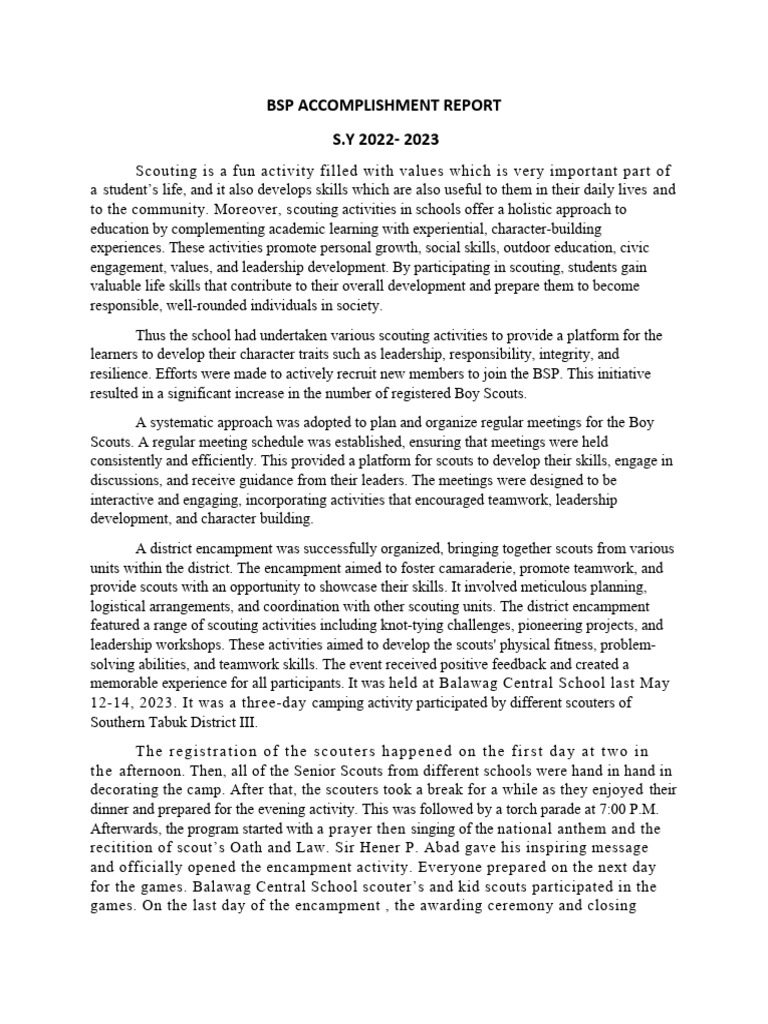 Accomplishment Report On The Joint BSP | PDF