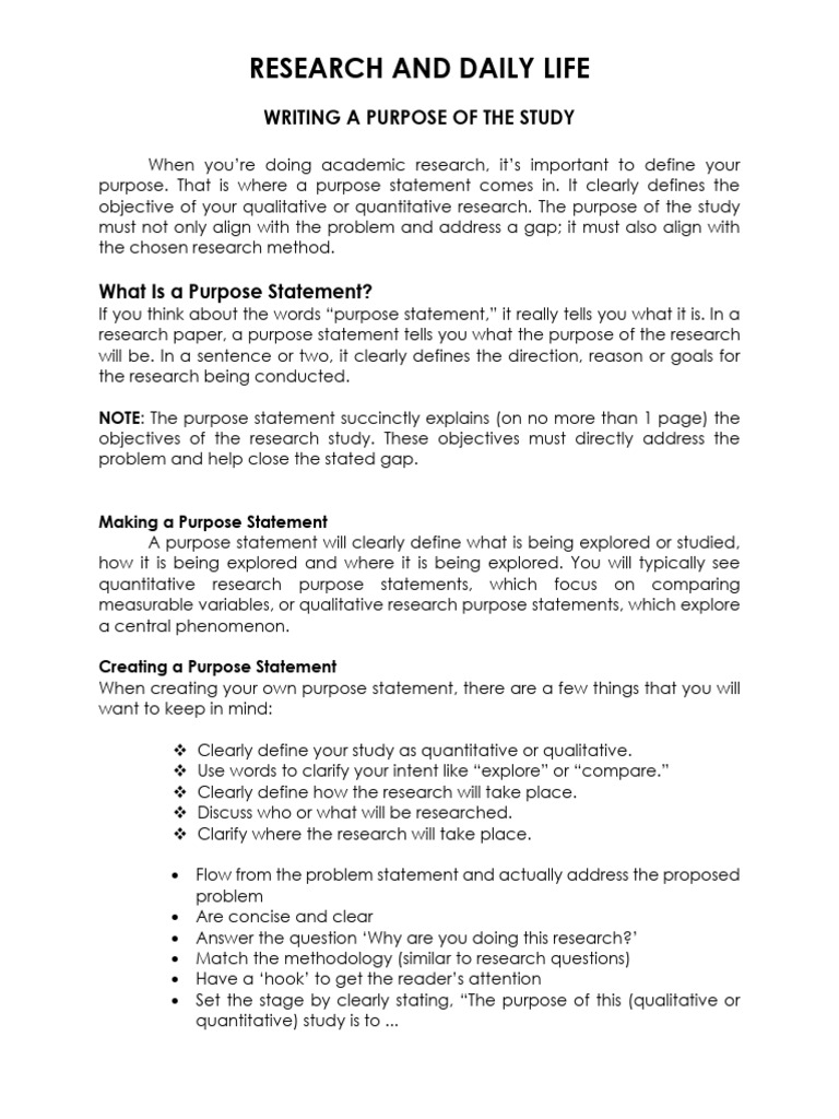 Chaapter 1 Purpose Statement | PDF | Quantitative Research ...
