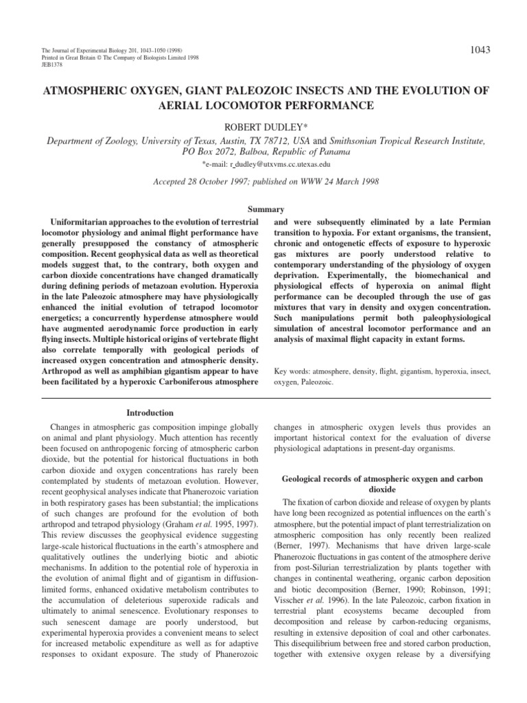 ATMOSPHERIC OXYGEN, GIANT PALEOZOIC INSECTS AND THE EVOLUTION OF AERIAL ...