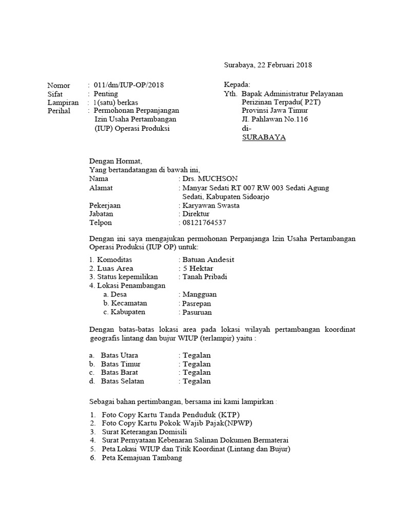 Permohonan Perpanjangan IUP OP | PDF